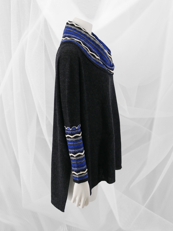 Baby Alpaca Cowl Neck Poncho with Sleeves - Charcoal Blue - Qinti - The ...